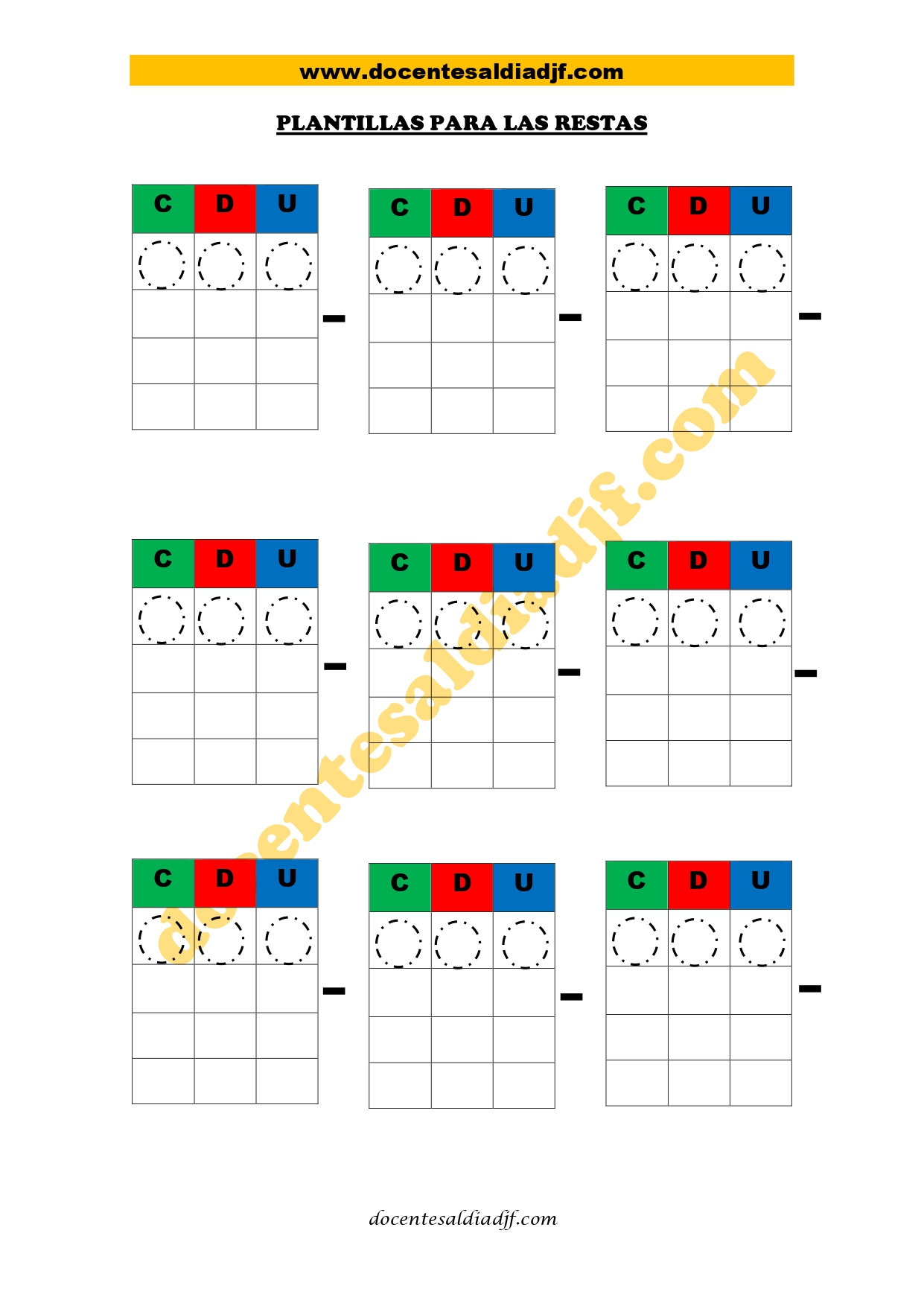 Plantillas para realizar las sumas y las restas - Docentes al Dia DJF