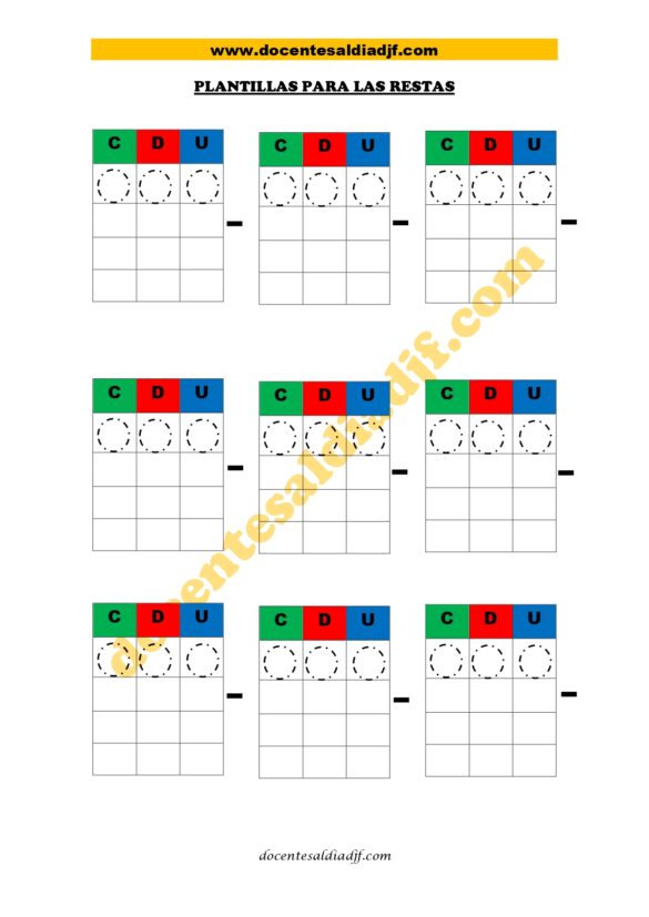 Plantillas para realizar las sumas y las restas - Docentes al Dia DJF